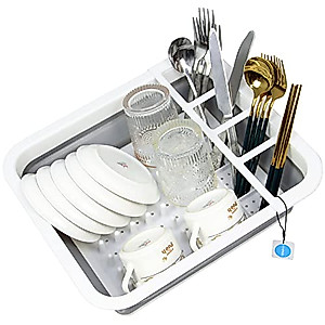 Casaphoria Collapsible Small Dish Dryer Foldable Dish Drying Rack Large Dishes Over The Sink for Kitchen Counter Plate Rack,Plastic Portable Dinnerware Organizer-Space Saving Kitchen Storage Tray