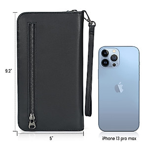 Polare Napa Leather Family Travel Passport Wallet and Documents Organizer RFID Blocking Case Holder Fits 6 Passports for Men and Women(Black)