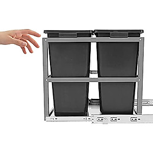 UEV Double Under Counter Kitchen Cabinet Pull-Out Trash Can,30 Liter / 8 Gallon for Each Sliding Pull Out Waste Bin Container,Garbage Slide Out Shelf for Kitchen with Bin,2 Black Wast Included