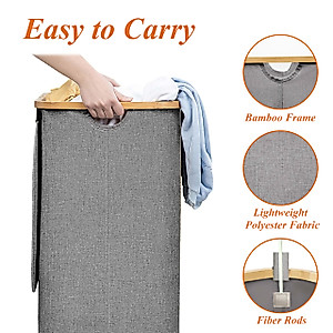YCJYZLF Large Laundry Hamper with Lid and Bamboo Handles,Tall Collapsible Laundry Basket with Lid and Removable Laundry Bag,Foldable Clothes Hampers for Laundry,Bedroom,Dorm,Towels,Toys (100L,Grey)