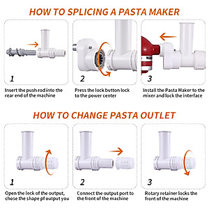 Pasta Maker Attachment for KitchenAid Stand Mixers Included 6 Different Shapes of Pasta Outlet, Durable Pasta Press Attachments and Cleaning Brush,White