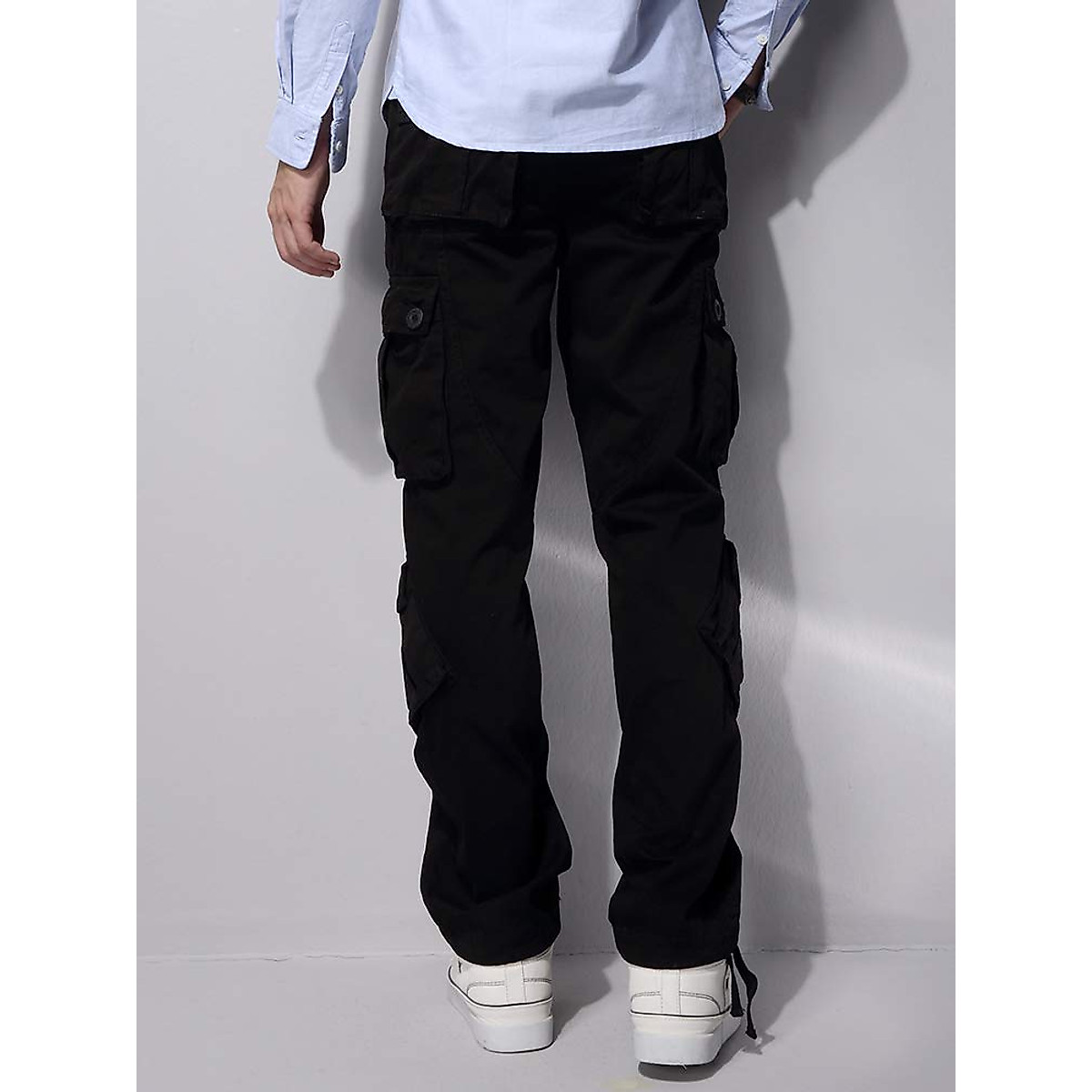 OCHENTA Men's Cotton Casual Cargo Work Military Tactical Combat Army Pants with 8 Pockets Black 29