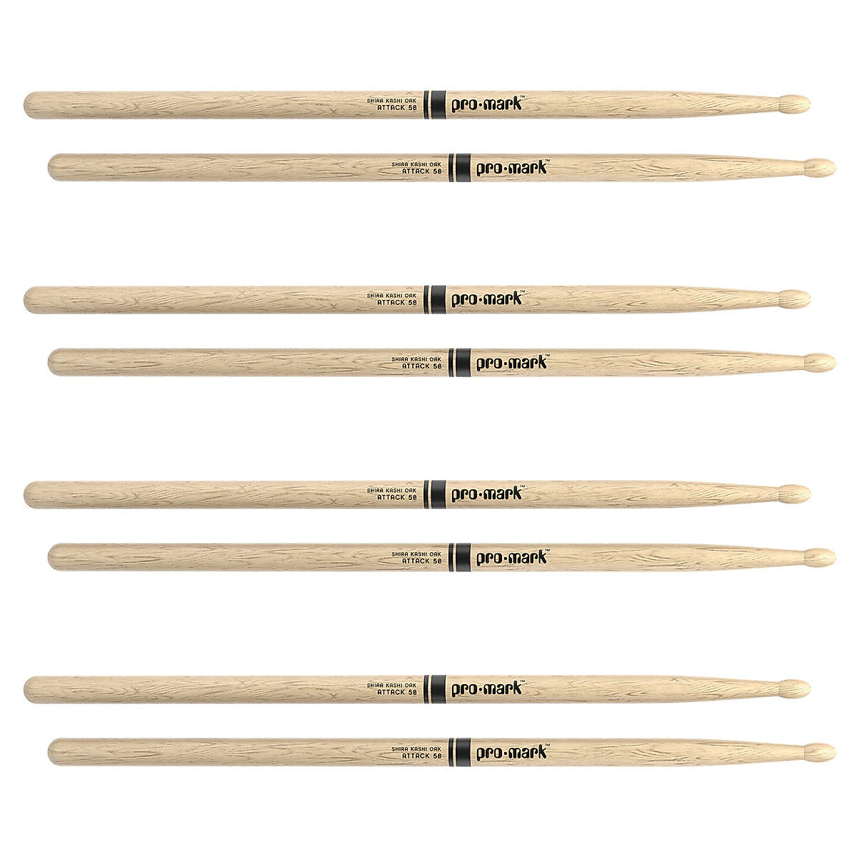 ProMark Classic Attack 5B Shira Kashi Oak Drumsticks, Oval Wood Tip, Buy 3 Pairs Get 1 Free