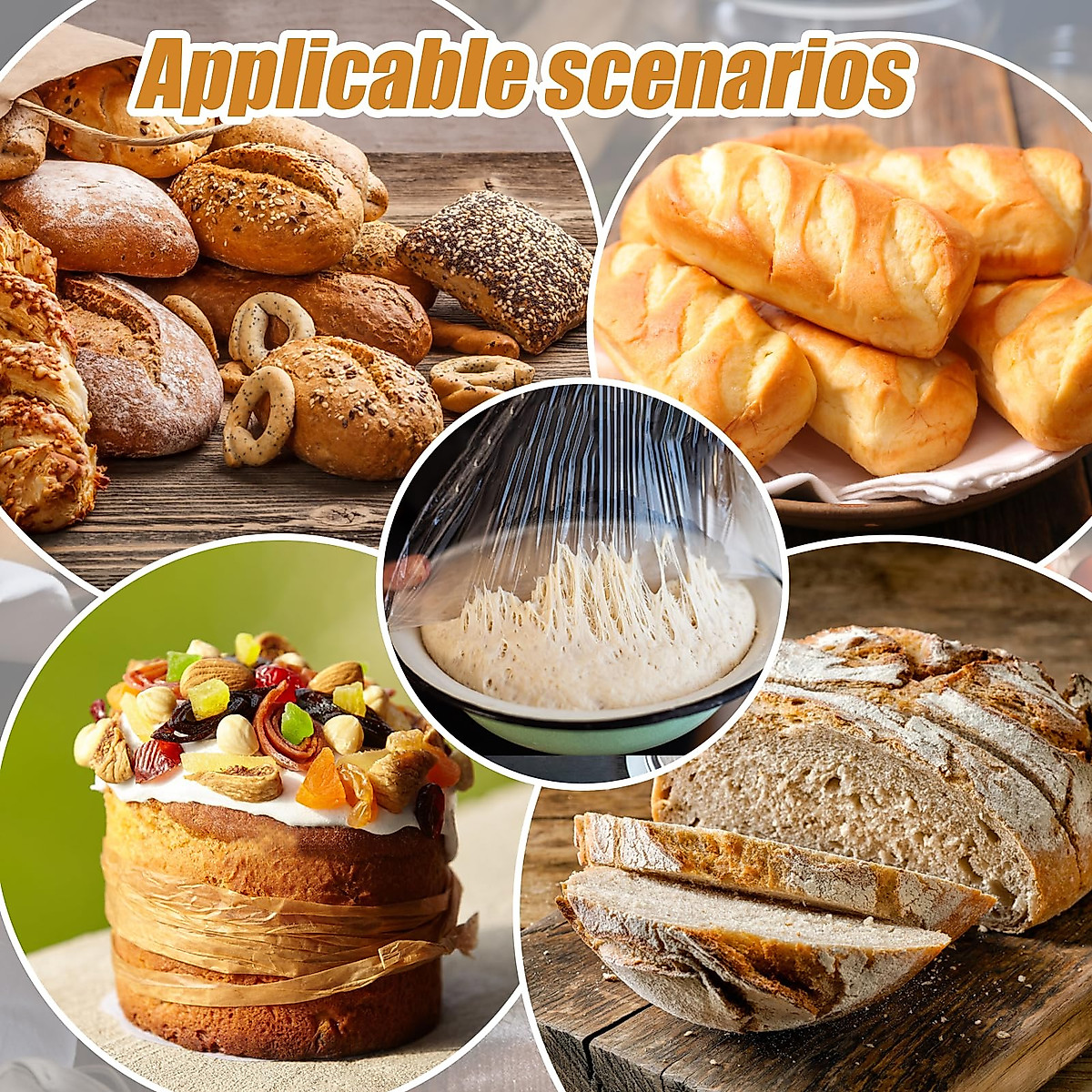 BABORUI 100Pcs Reusable Bowl Covers for Bread Proofing, Plastic Bowl Cover for Rising, Bread Proofing Cover of Sourdough Bread Baking Supplies, Banneton Bread Proofing Basket Cover