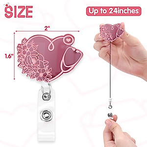 Xylolfsty Nurse Badge Reels Retractable Badge Holders with Alligator Clip Organ Heart Brain Patterns with Flowers Cute for RN Nurse Doctor Student Nursing Graduation Appreciation Gift 4PCS