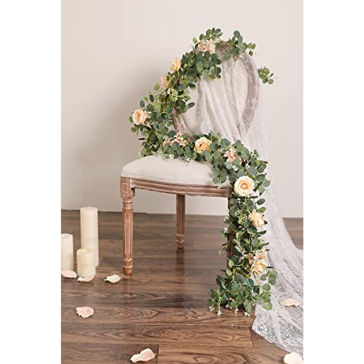 Serra Flora 6FT Artificial Flowers Eucalyptus Garland with Roses Flower Vine Greenery Hanging Plant for Wedding Party Arch Table Arrangement Indoor Outdoor Backdrop Wall Decor