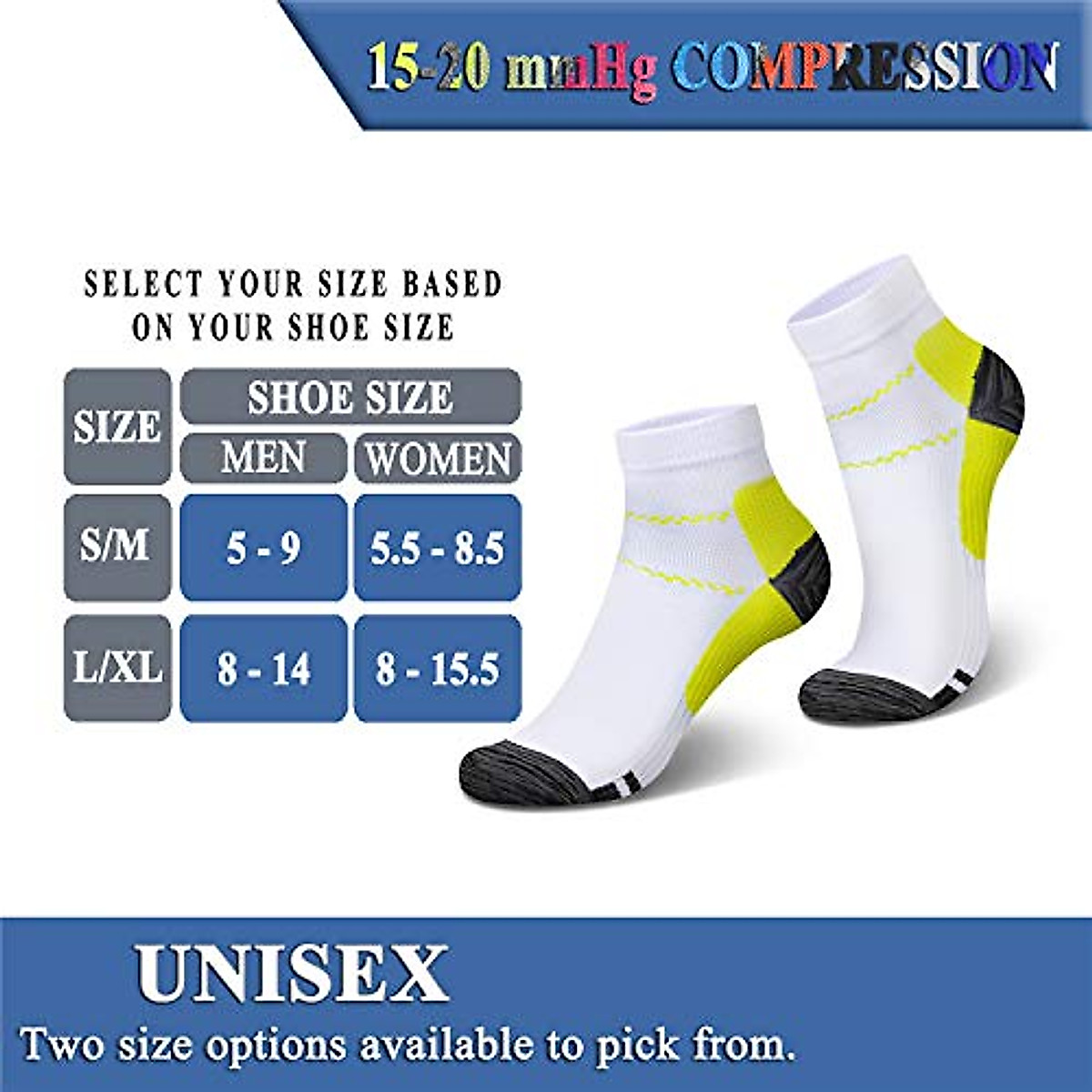 QUXIANG Compression Socks for Women & Men Circulation 3/6/7 Pairs Arch Ankle Support 15-20 mmHg Best for Running Cycling (Multi 01, S/M)