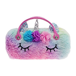 Kids Girls Boys Eyeglass Case Glasses Pouch unicorn Plush Dazzling Sparkle Glitter Hard Shell with Handle