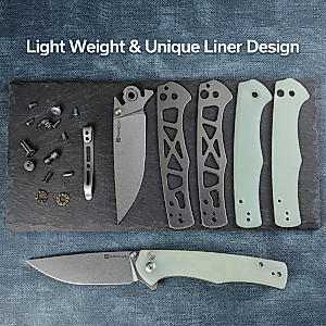 SENCUT Crowley Pocket Knife Button Lock Folding Knife for EDC, Black Micarta Handle Stonewashed D2 Blade Foldable Small Knife with Clip, Everyday Carry Knife for Men Women, Lightweight for Indoor Outdoor Gift S21012-2