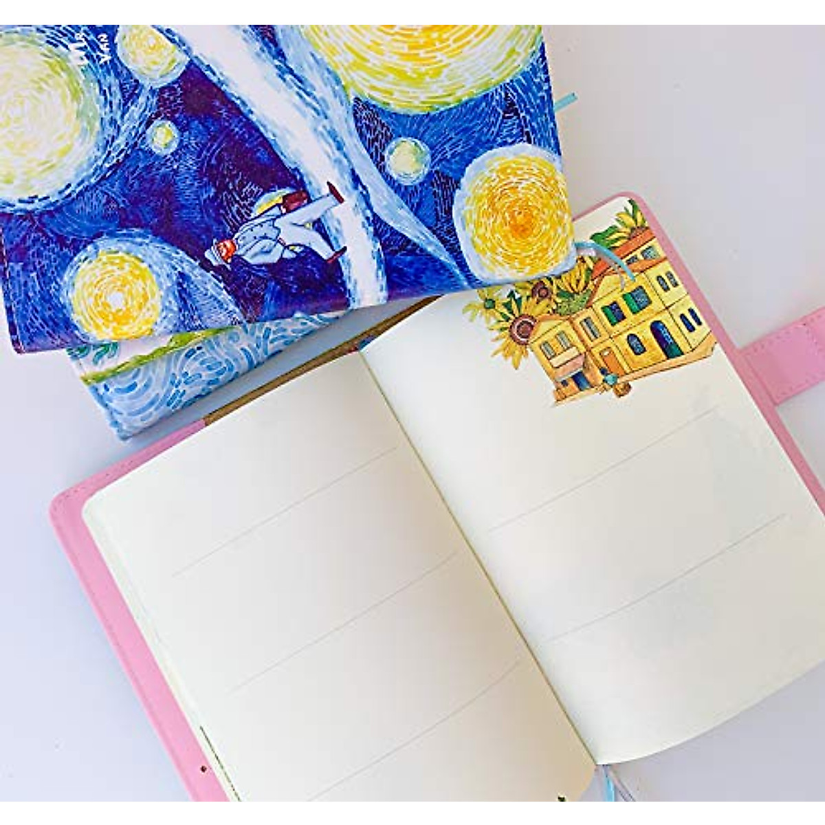 Van Gogh Notebook with Undated Calendar for 12 months, Kawaii Planner, Cute Notebook, Colorful Journals for Women, Premium Quality Paper, A5
