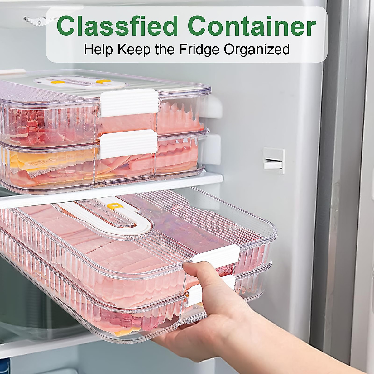 AIERSA Deli Meat Container for Fridge, Lunch Meat Container for Refrigerator, Food Storage Containers with Lids for Cheese, Cold Cuts, Bacon, Ham, Sandwich Meat Keeper, Airtight