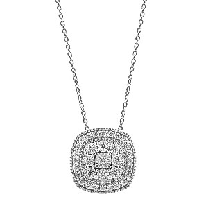 1/2 Carat Diamond Necklaces for Women | Round Cut Natural Diamond Cushion Halo Pendant | Sterling Silver Necklace | Fine Jewelry for Her | Gift Box Included