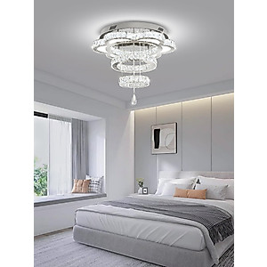 ykolupty W24 Crystal Chandeliers,Round Chandelier for Living Room Modern Ceiling Light Fixture Lamp for Foyer Bedrooms Dining Room Hallway LED Dimmable 2700K-6000K