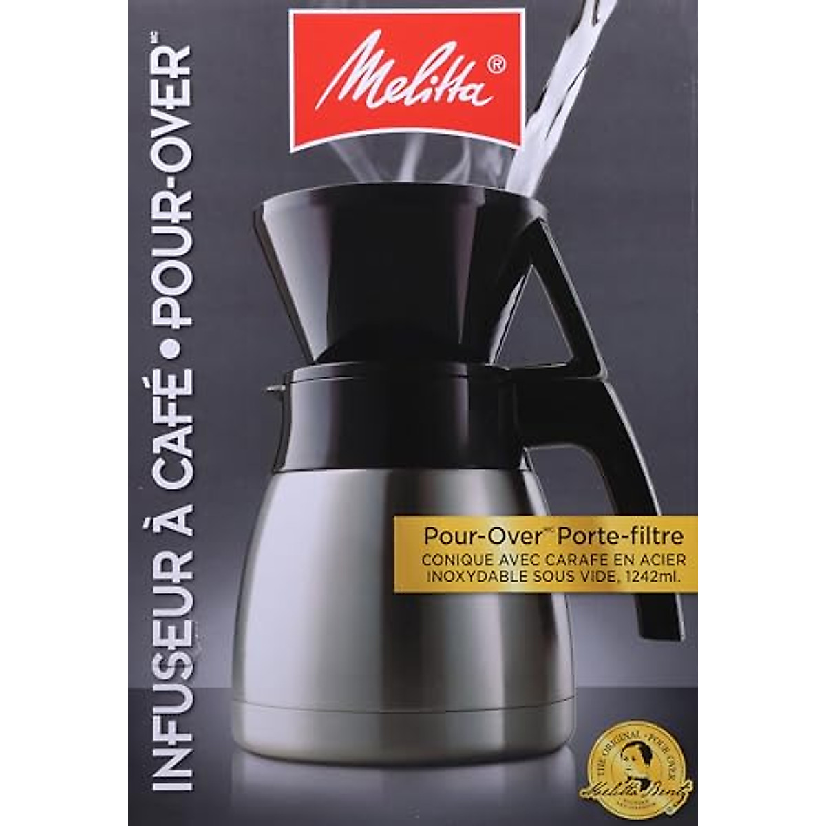 Melitta Pour-Over Coffee Brewer & Stainless Steel Carafe Set with Coffee Filters, 42 Ounce Set