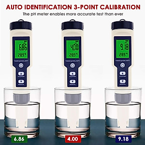 DANOPLUS 5 in 1 Digital pH Meter with TDS/EC/Salinity/Temperature Measurement Waterproof Highly Accurate Multi-Parameter Tester