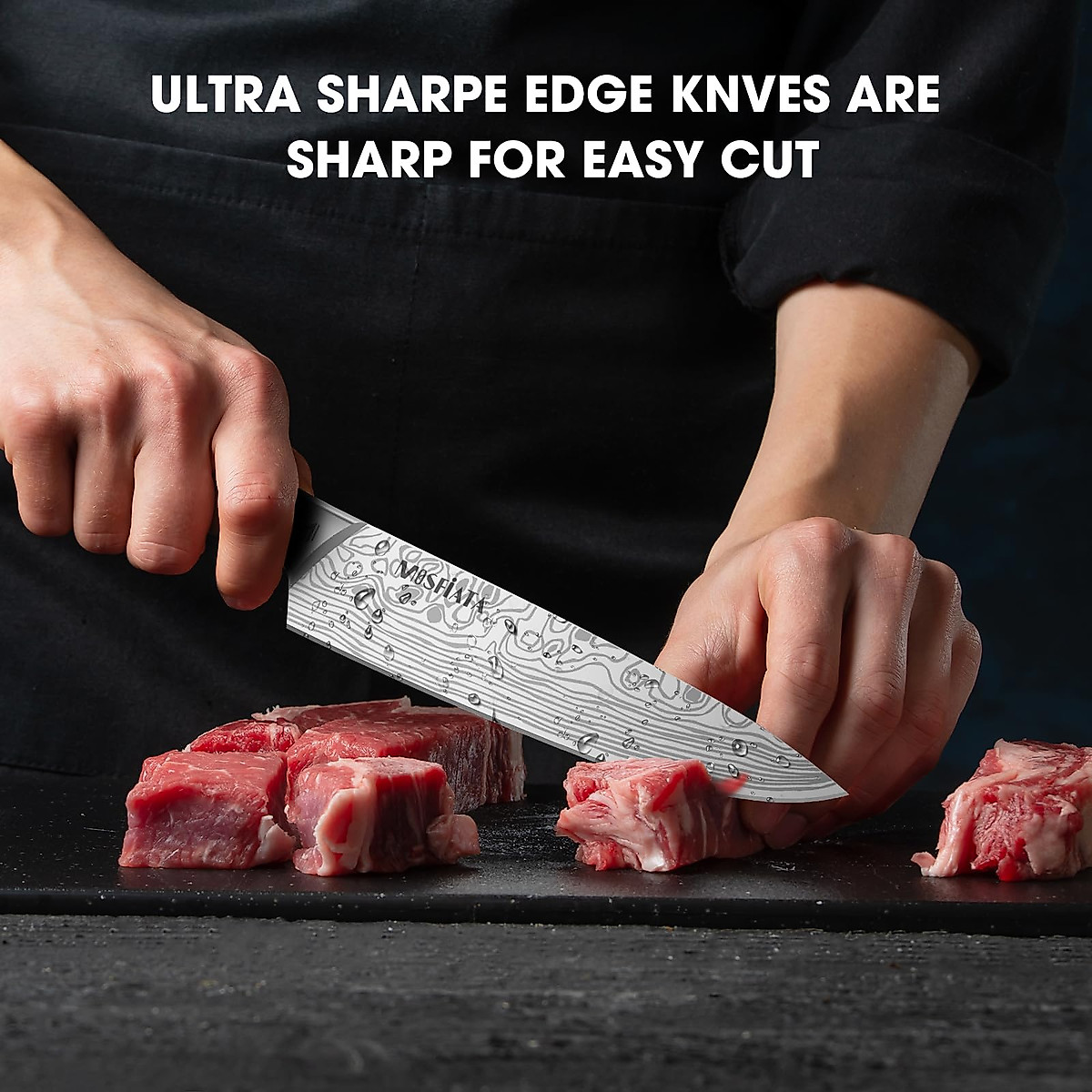 MOSFiATA Kitchen Knife Set, 12 Pcs Japanese Stainless Steel Knife Sets for Kitchen with Oxford cloth storage bag with Knife Sharpening Rod, Dishwasher Safe, For Outdoor