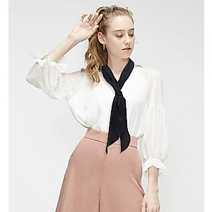 GERINLY Solid Color Long Neckerchief Pure Skinny Scarf Necktie for 50's Costume Party Black Silk Scarf Belts for Hair (Black)