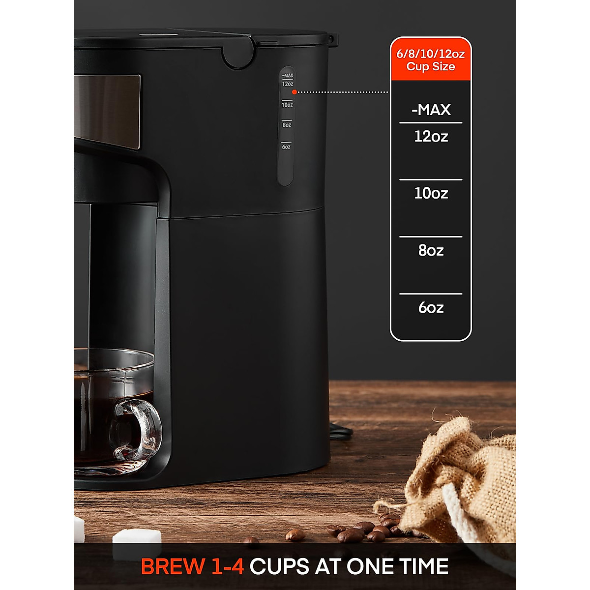 FOHERE Coffee Maker, Single Serve Iced and Hot Coffee Brewer for K Pod & Ground Coffee, with 90s Fast Brewing, 6 to 14 Oz Brew Sizes, 1000W Compact Coffee Machine with Water Window and Descaling Mode