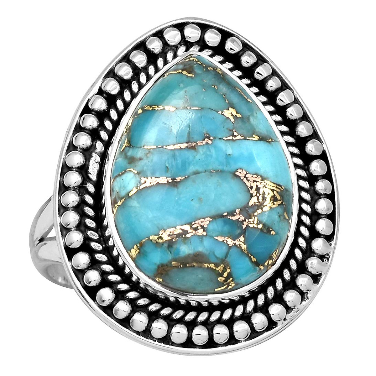 YoTreasure Blue Copper Turquoise Solid 925 Sterling Silver Ring Jewelry
