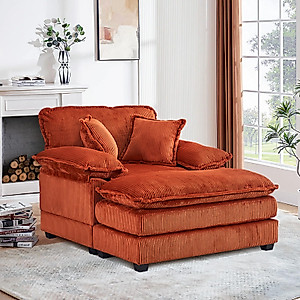 Oversized Chaise Lounge Chair Indoor with Ottoman,46.9"W Corduroy Upholstered Modern Single Sofa Reading Chair,Deep Seat Sectional Couch,Comfy Reclining Sleeper Chair for Living Room(1 Seater,Orange)
