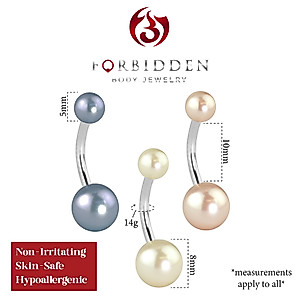 Forbidden Body Jewelry 3-Pk Surgical Steel Double Ball Imitation Pearl Belly Button Ring, Navy/Pink/White