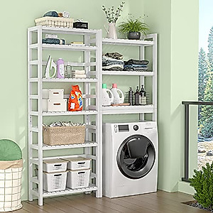 Homykic Bookshelf, 6-Tier Bamboo Adjustable 63.4” Tall Bookcase Book Shelf Organizer Free Standing Storage Shelving Unit for Living Room, Kitchen, Bedroom, Bathroom, Office, Rust Resistance, White