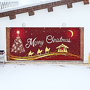 Roetyce Merry Christmas Garage Door Decorations, Extra Large Christmas Red Jesus Garage Door Banner Backdrop, Xmas Christmas Outdoor Party Supply Photography Background Sign Poster Decorations 6x13FT