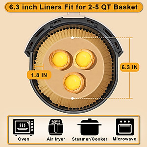 Ninja Air Fryer Liners Disposable 6.3 inch (Fits 2-5 QT) – 150 Pcs Air Fryer Disposable Paper Liner, Airfryer Paper Liners for Air Fryer Basket Water-proof & Oil-proof for Frying & Cooking