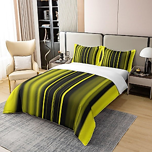 Feelyou Yellow Balck Duvet Cover 100% Cotton Abstract Art Bedding Set for Kids Boys Girls Room Decor Stripes Ombre Comforter Cover Set Queen Size Modern Striped Art Bedspread Cover 3Pcs Zipper