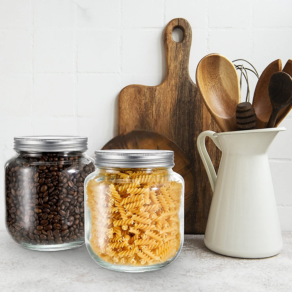 Coloch 4 Pack Half Gallon Glass Jar with Metal Lid, 64 Oz Clear Food Storage Jar Wide Mouth Glass Pantry Container for Candy, Cookie, Flour, Kombucha Tea, Fermenting