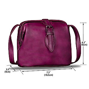Genuine Leather Crossbody Bag for Women Small Satchel Handmade Vintage Mini Purse (Purple)
