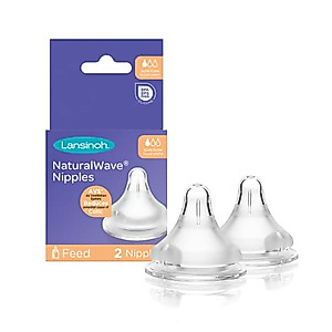 Lansinoh NaturalWave Baby Bottle Nipples, Slow Flow, Size 2S, Anti-Colic, 2 Count