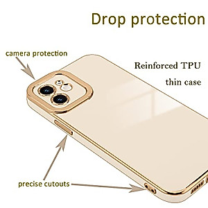 Lafunda Compatible for iPhone 11 case,Plating Cases for Women Girls Luxury Cute Electroplated Golden Edge,Shockproof TPU Bumper with Silicone Camera Protective Phone Cover for iPhone 11 White