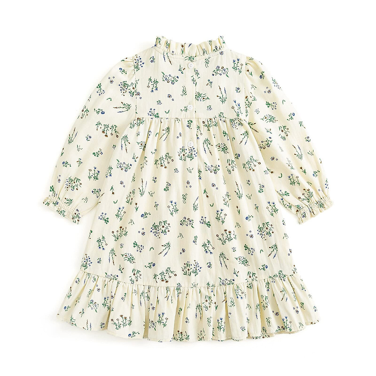 Curipeer Baby Girls Long Sleeve FLoral Dress Flower Printed Toddler Ruffle Dress for Autumn and Spring Beige 6T