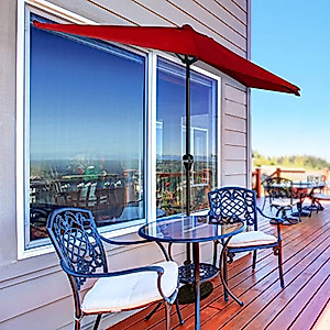 Pure Garden 9-Foot Half Patio Umbrella – Easy Crank Semicircle Opening Shade Canopy – For Against a Wall, Porch, or Balcony Furniture (Red)