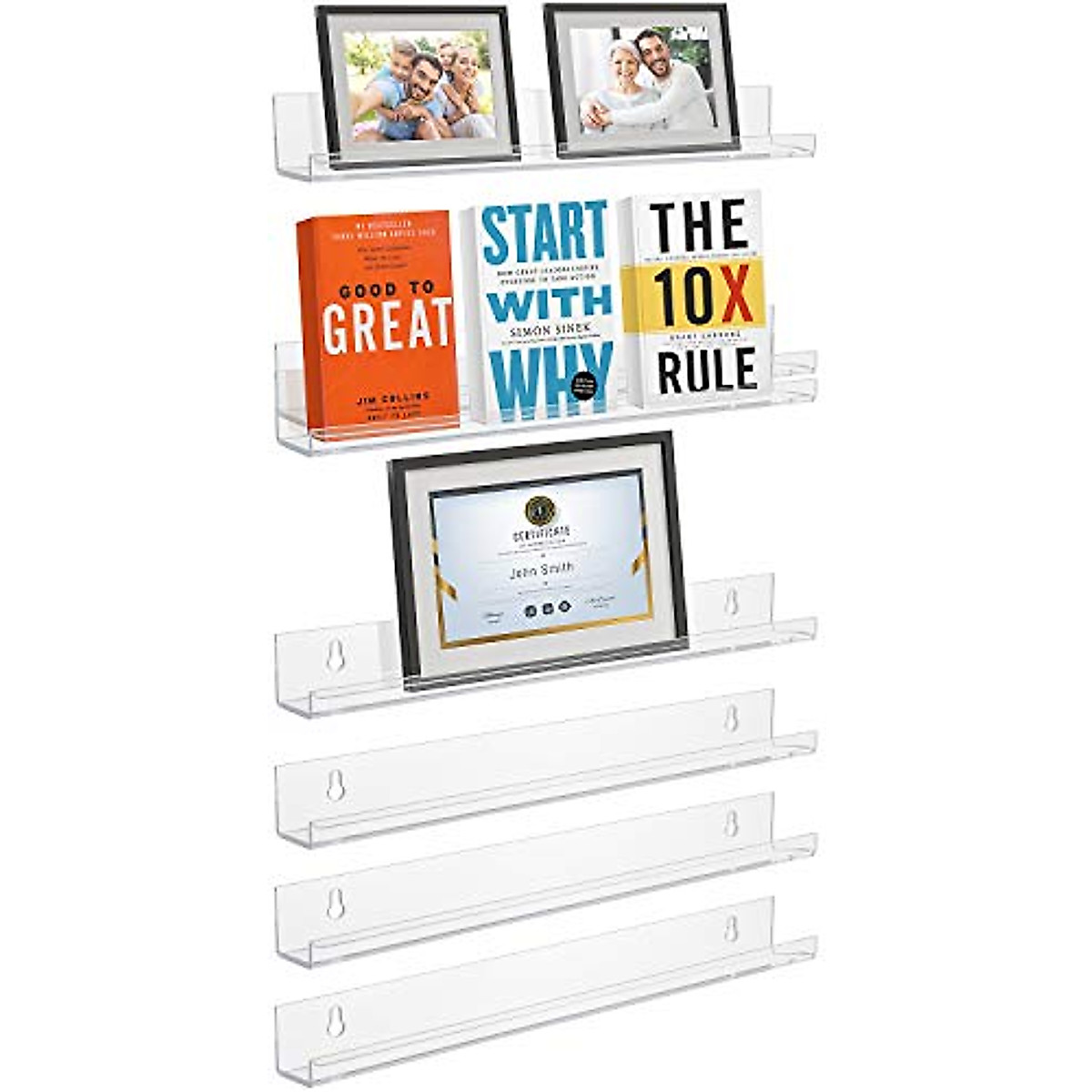 Sorbus Acrylic Shelves Wall Ledge Floating Kids Bookshelf Organizer, Clear Invisible Display, for Books, Figurine, Nail Polish Picture Frame Storage, Wall Mounted Shelves for Bathroom, Nail Salon