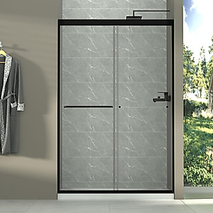 Gxcevsou 44-48" W x 72" H Semi-Frameless Sliding Shower Door, Glass Shower Door with 1/4'' (6mm) Clear SGCC Tempered Glass, Matte Black Finish, Shower Doors can be Installed Left and Right