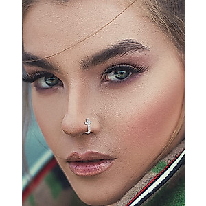 Akeoqi 16-24Pcs African Faux Nose Cuff Non Piercing Inlaid Cubic Zirconia Clip on Nose Ring Star flower Leaf Heart Shape Nose Ring Fake Nose Cuff for Women Silver Gold Rose Gold Tone