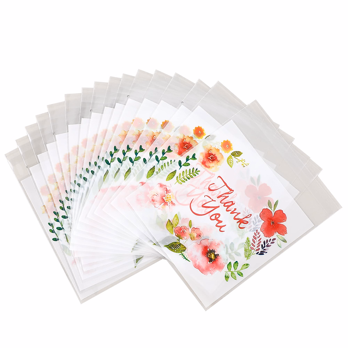 NUOMI 100Pcs Resealable Cellophane Bags Self Adhesive Cello Bags 'Thank You' Printed Poly Cookies Bags for Dessert, Party Treats, Bakery, Candle, Soap, 5.5"X6.7"