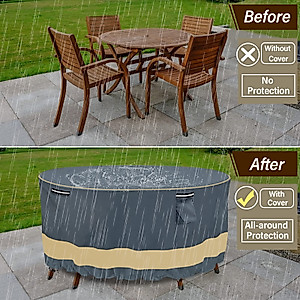 Round Patio Furniture Covers Waterproof & Heavy Duty 62 Inch, 600D Oxford Cloth Outdoor Patio Table Cover, 62" DIA x 28 H Patio Covers for Outdoor Furniture & Dining Table and Chairs Set
