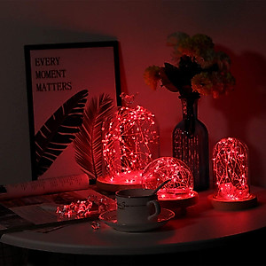 JMEXSUSS 4 Pack 50 LED Red Fairy Lights Battery Operated, 16.1ft Mini Firefly Starry Lights, Red String Lights for Bedroom Wedding Party Christmas Halloween Decorations