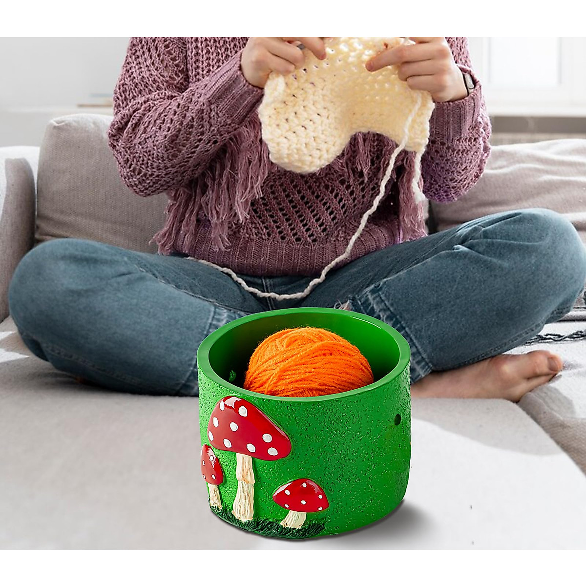 Mushroom Yarn Bowl for Crocheting Green Crochet Bowls for Yarn Red Docor Crochet Bowl Knitting Bowl
