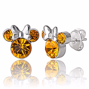 Disney Womens Minnie Mouse November Birthstone Stud Earrings - Minnie Mouse Earrings - Disney Earrings (November-Topaz Crystal)