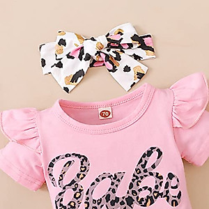 MIEKISA Baby Girls Romper and Leopard Mesh Dress Sets With Headband (Pink, 0-3 Months)