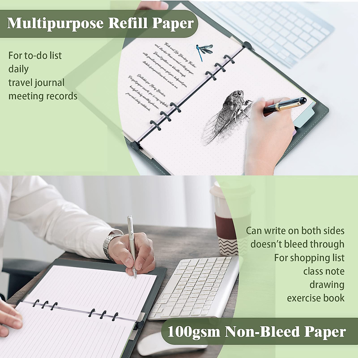 A5 Refill Paper, Planner Inserts for A5 Binder Budget Planner Journals Notebook, 6 Ring Loose Leaf Lined Paper with Binder Dividers, 240 Pages (A5, White Paper)