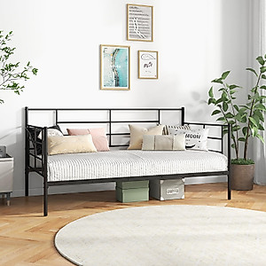 Giantex Metal Twin Daybed Frame, High Back Day Bed with Heavy-Duty 16 Slats & 18 Inch Headboard, Multifunctional Twin Size Bed Frame for Living Room Guest Room, No Box Spring Need, Black
