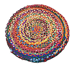 iinfinize 24" Handmade Door Mat Jute Cotton Pray Mat Yoga Mat Indian Dyed Chindi Rug Cotton Carpet Traditional Reversible Use Floor Area Rug