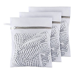 Small Honeycomb Lingerie Bags with Hanging Loop- 3 Pack MDSXO Mesh Laundry Bags for Washing Delicates, White Wash Bags for Socks, Bra, Mask, Baby Clothes 10*12 inch [3 Pack]
