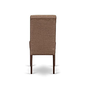 East West Furniture NDBA3-MAH-18 3 Piece Kitchen Table Set Contains a Rectangle Dining Room Table with Dropleaf and 2 Brown Linen Linen Fabric Parson Dining Chairs, 30x48 Inch, Mahogany