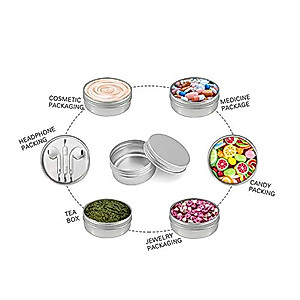 Ymkf Sqqr 60 Pack aluminum round lip balm tin container bottle with screw thread lid - great for store spices, candies, tea or gift giving, （1oz）
